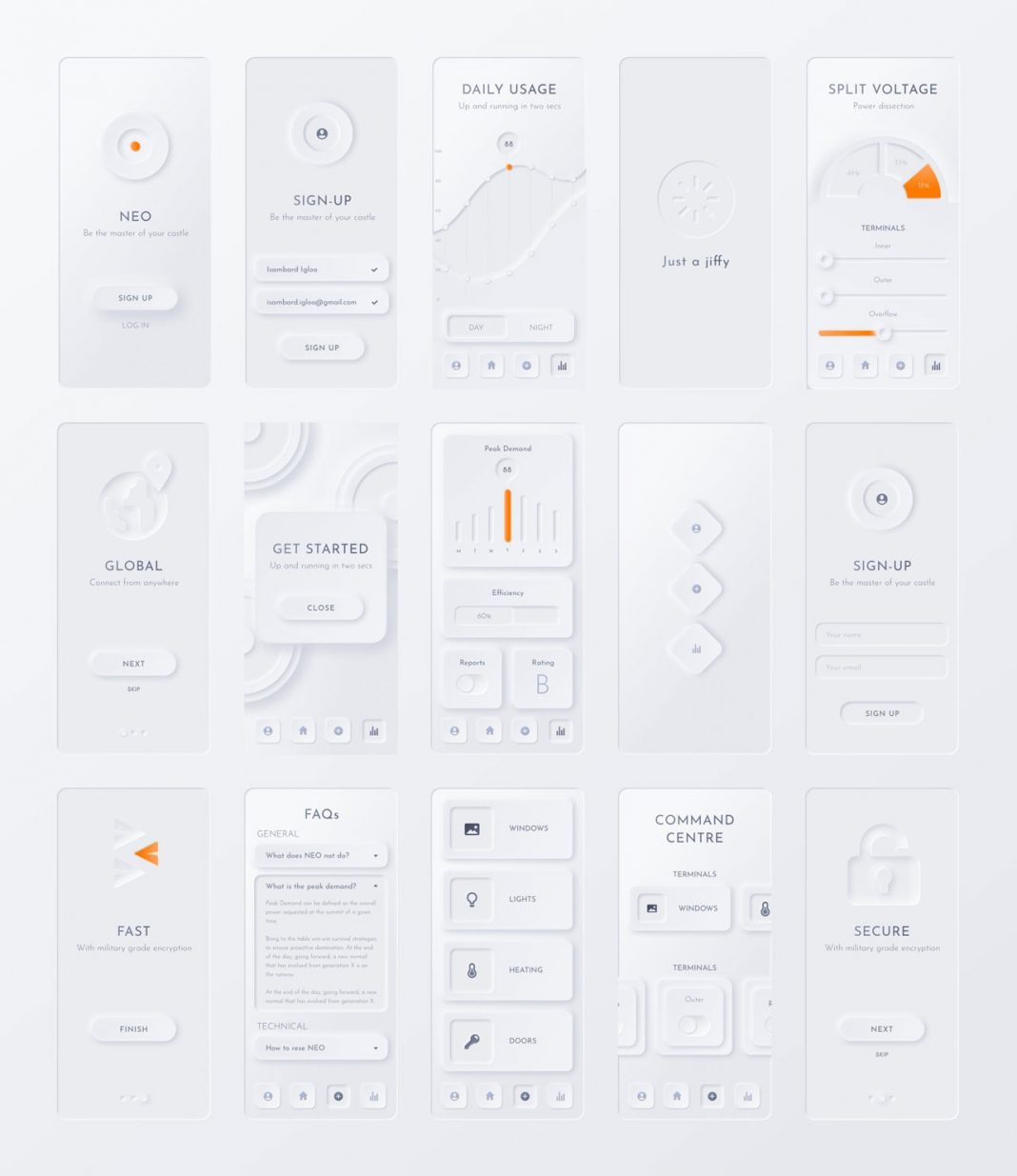 Neumorphic Soft UI Kit for Sketch, Photoshop, Adobe XD, and Figma.