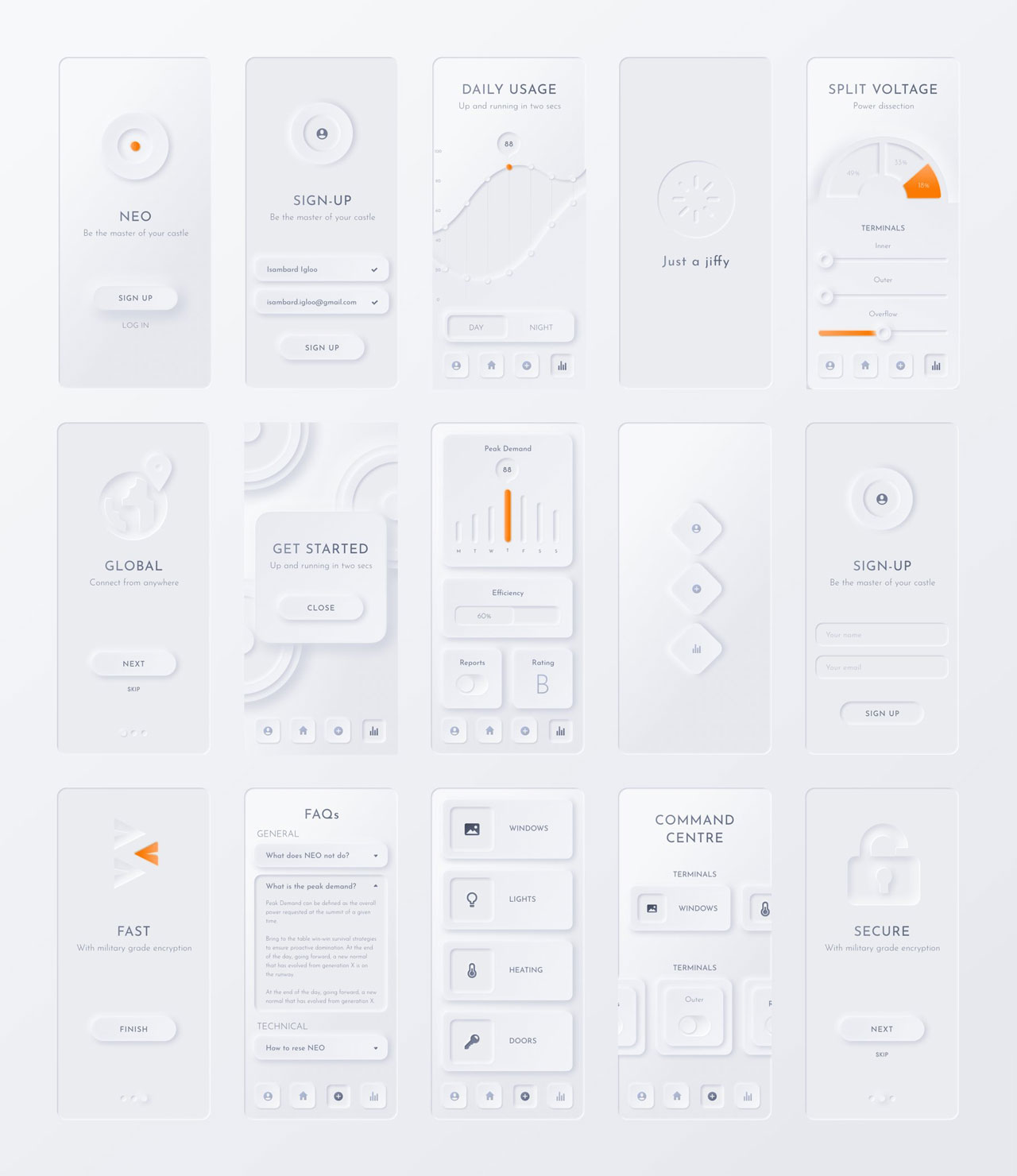Neumorphic Soft UI Kit for Sketch, Photoshop, Adobe XD, and Figma.