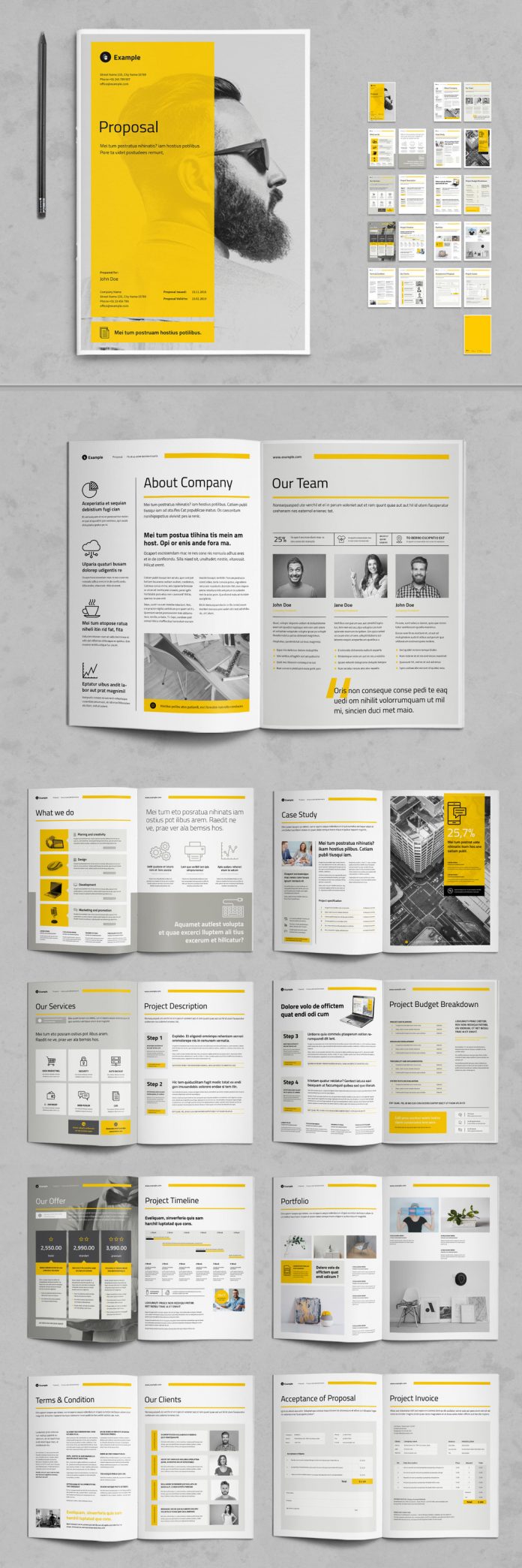 A Business Proposal Template with Yellow and Gray Accents for Adobe ...
