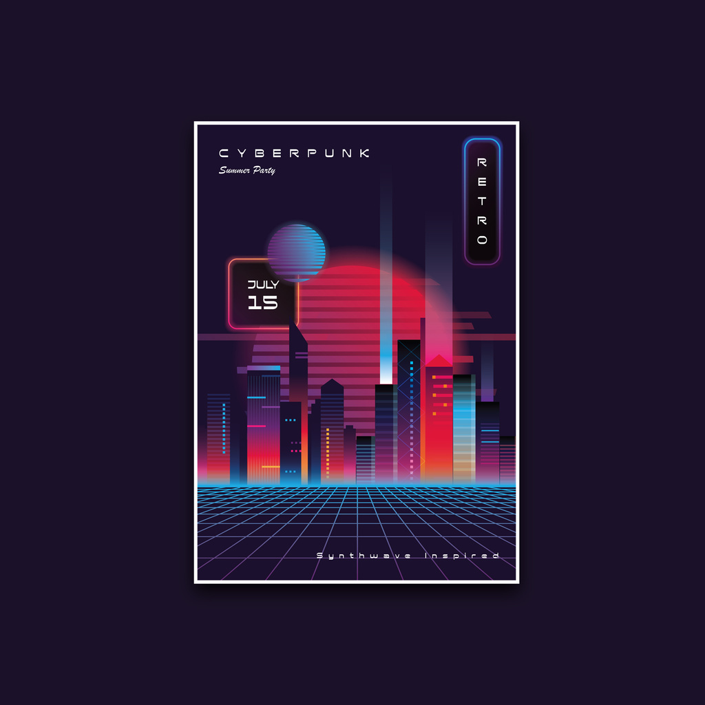 80s and Cyberpunk Inspired Retro Poster Design Templates