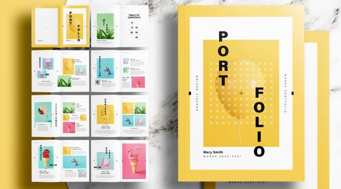 A Unique Portfolio InDesign Template with Yellow Accents