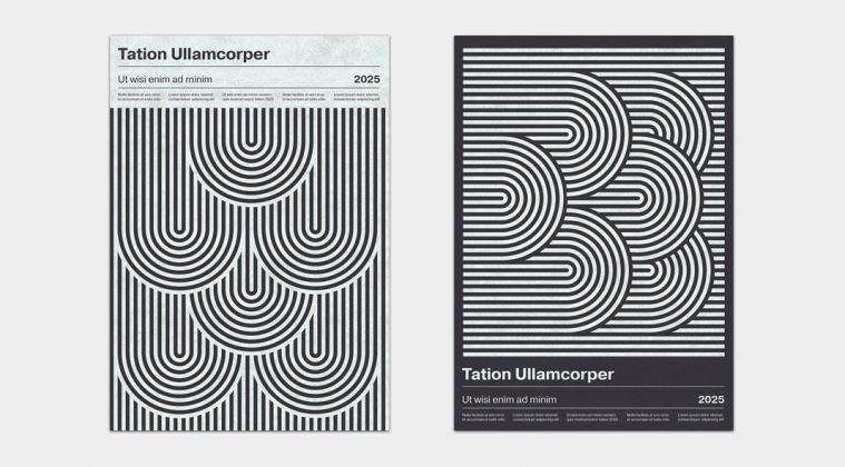 Monochrome Geometric Poster Template in Mid-Century Modern Style
