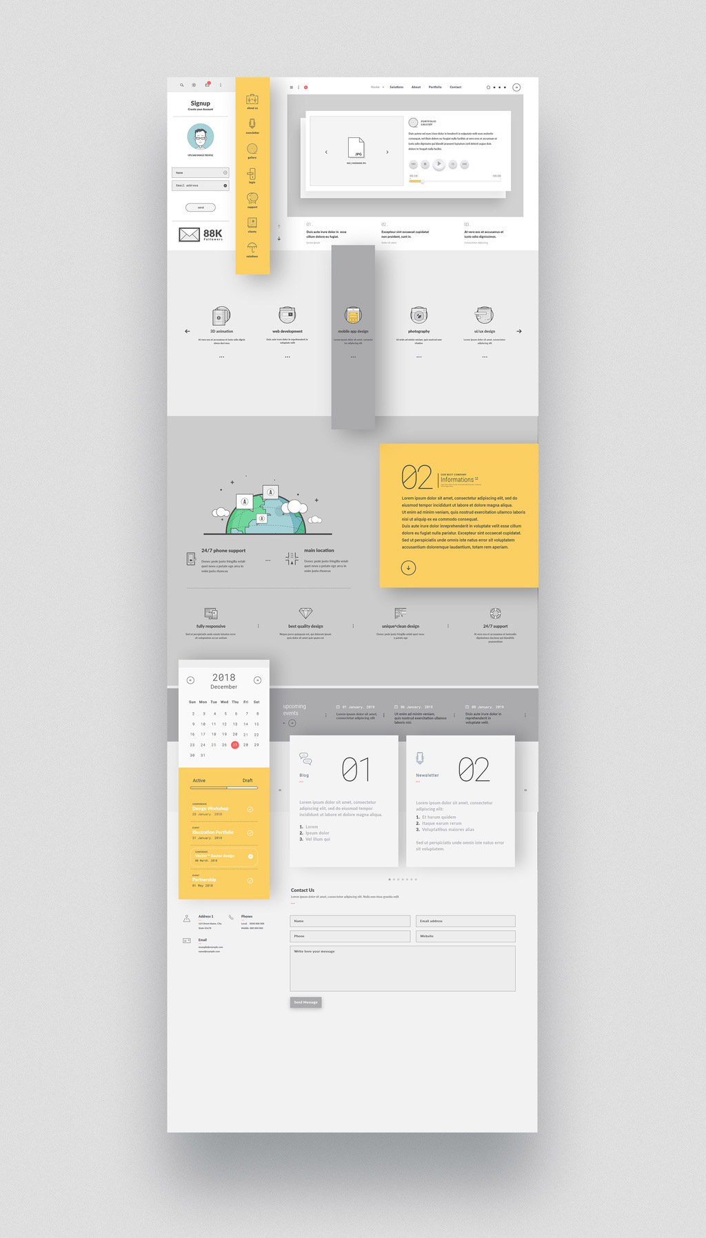 Company Portfolio Website Template for Adobe Illustrator with Graphic Icons
