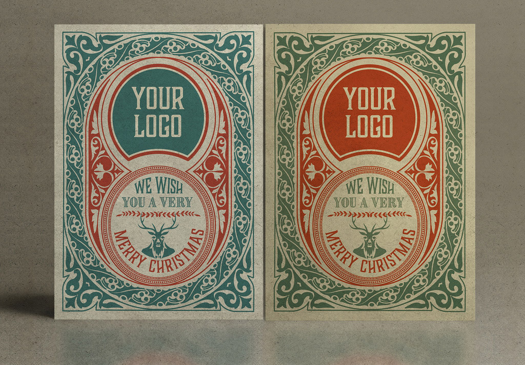 Vintage Christmas Greeting Card Template for Adobe Illustrator