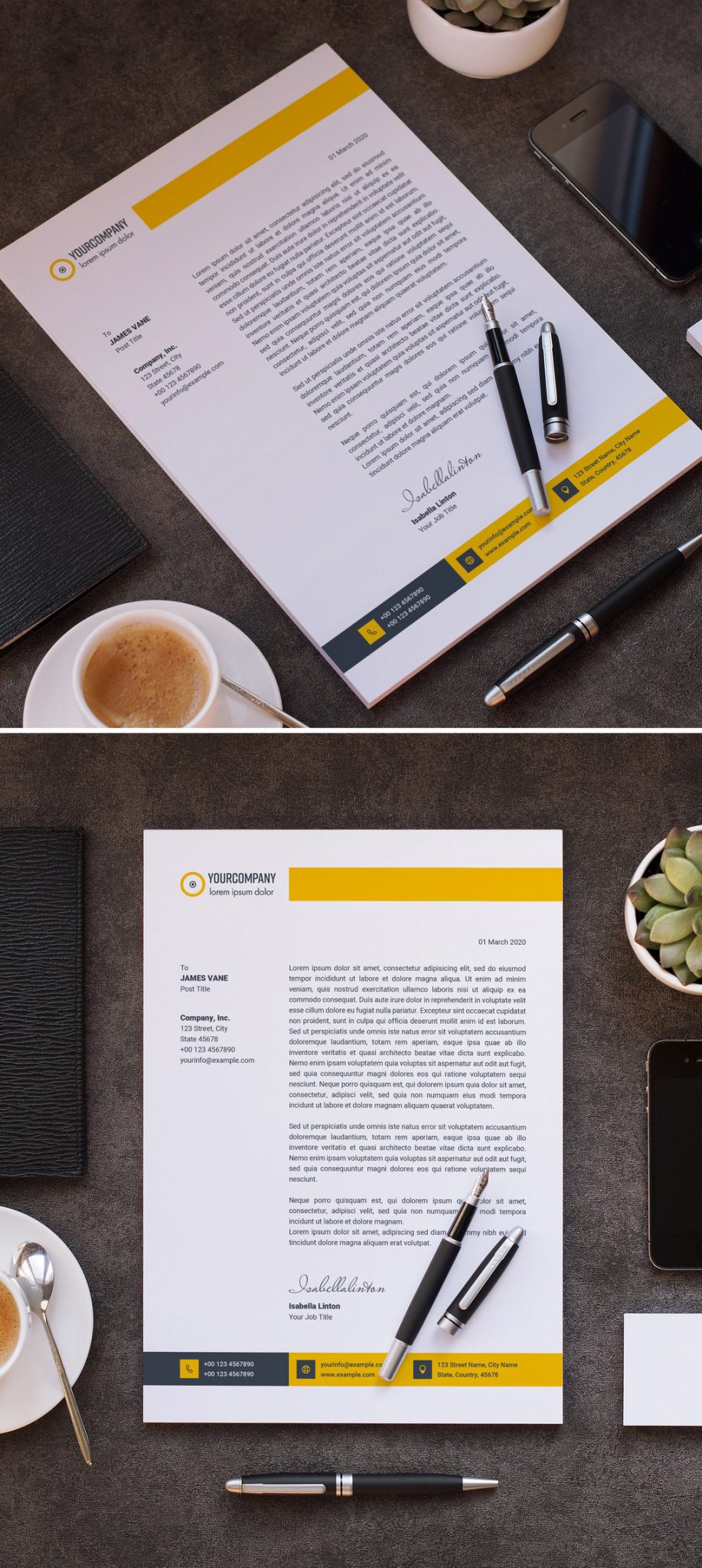 Adobe Illustrator Letterhead Template with Yellow Accents