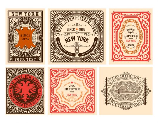 Six Vintage Labels Available as Editable Vector Graphics
