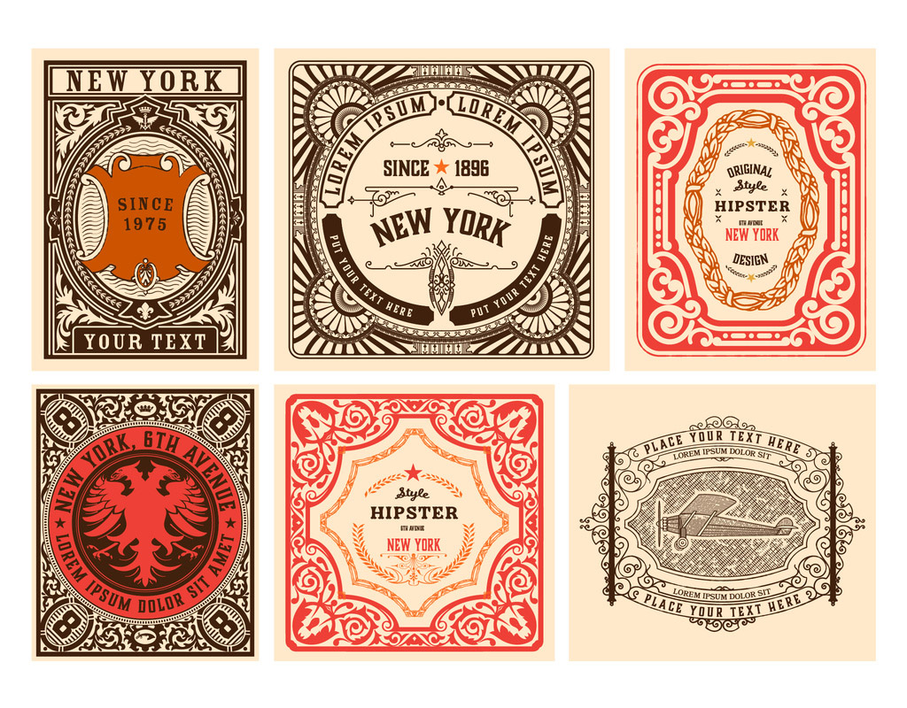 Six Vintage Labels Available as Editable Vector Graphics
