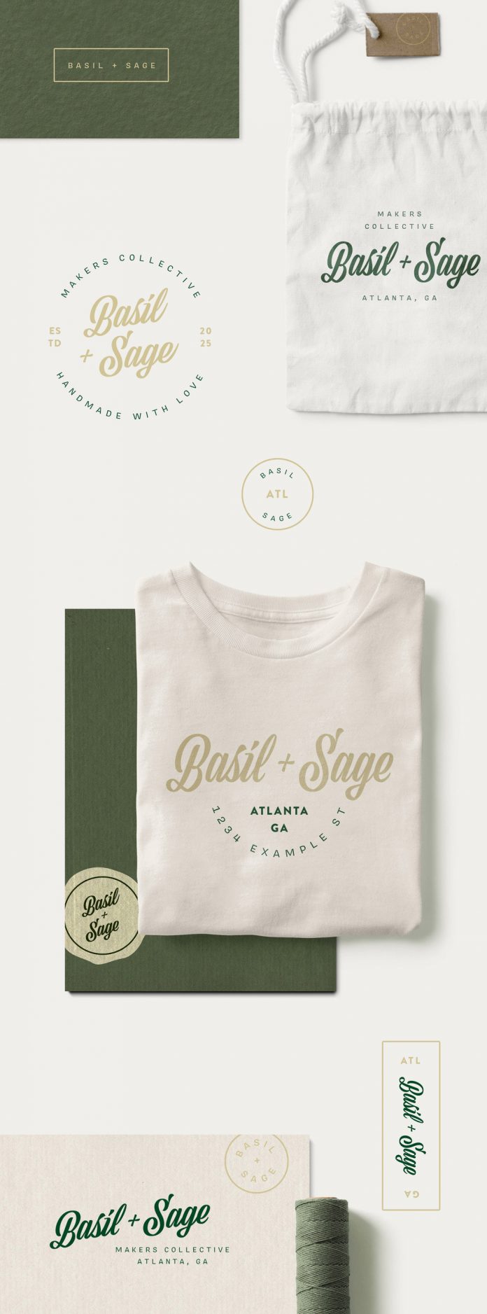 Vintage Script Logo Templates with Green and Gold Elements