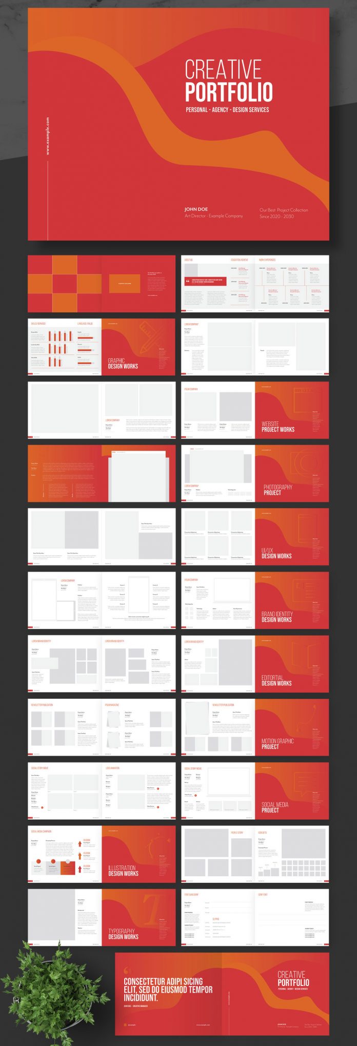 Download a Creative Adobe InDesign Portfolio Template with Red Accents