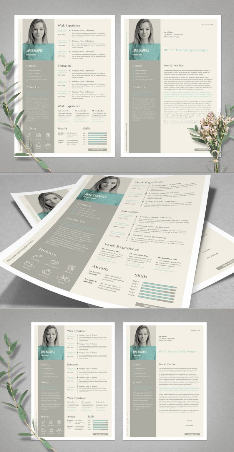 Light Beige Resume and CV InDesign Templates with Pale Cyan Accents