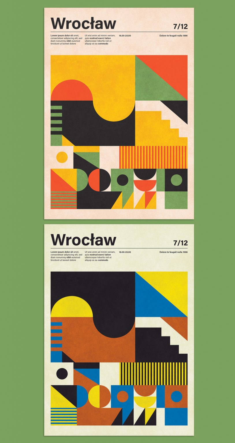 Geometric Postmodern Vintage Style Poster Design Templates for Adobe ...