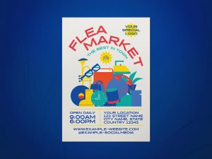 Flea Market Flyer Vector Template for Adobe Illustrator