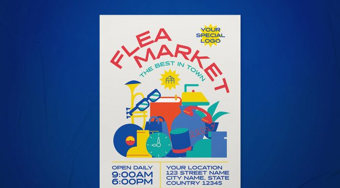 Flea Market Flyer Vector Template for Adobe Illustrator