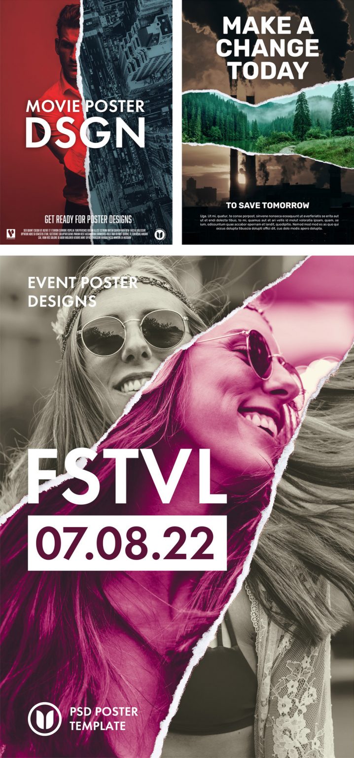 Adobe Photoshop Poster Templates with Torn Layouts