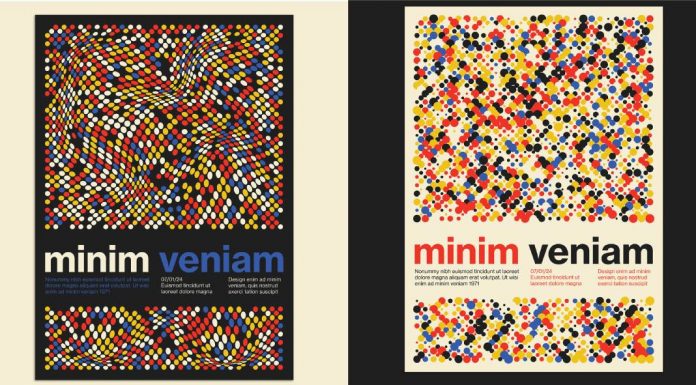 Colorful Retro Poster Templates with Dots Pattern Background