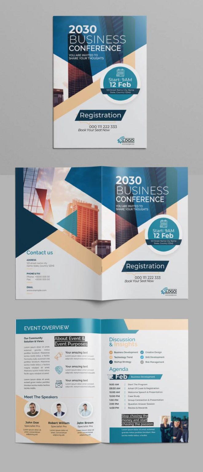 Conference Bi-fold Brochure Template for Adobe Illustrator