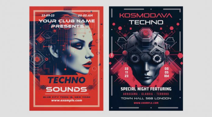 Download a Techno Party Poster Template for Adobe Illustrator