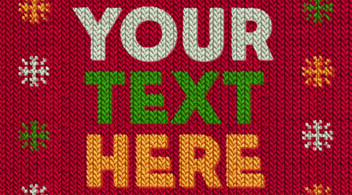 A Customizable Knitted Christmas Sweater Photoshop Text Effect for Download
